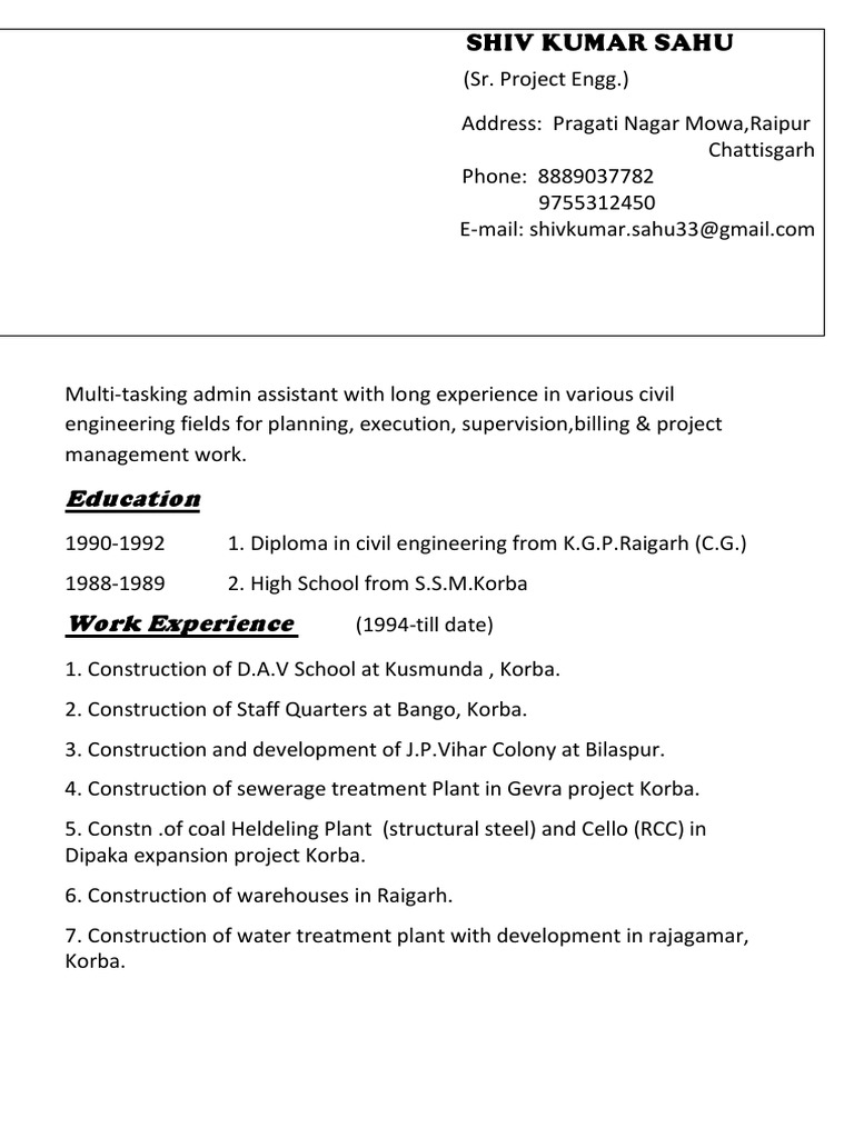 Civil Engineer Resume: Shiv Kumar Sahu | PDF