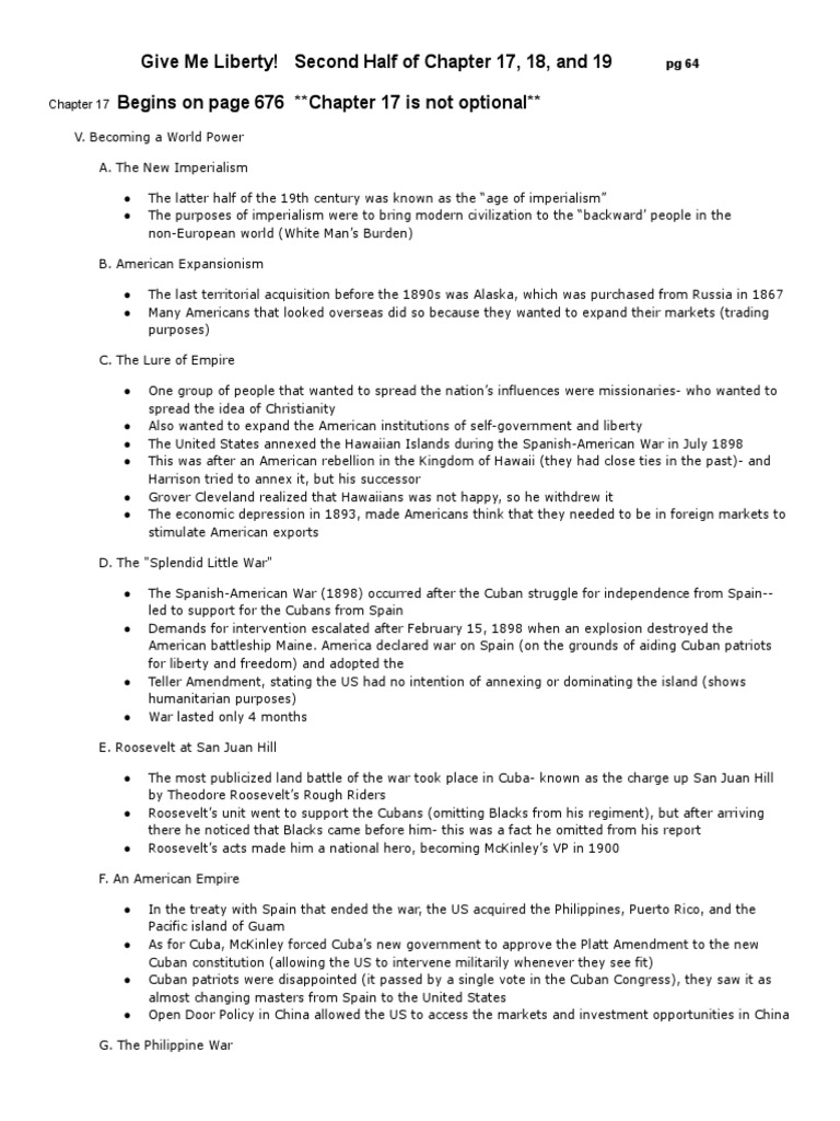 U.S. Imperialism: Chapters 17-19 Summary | PDF | William Mc Kinley ...