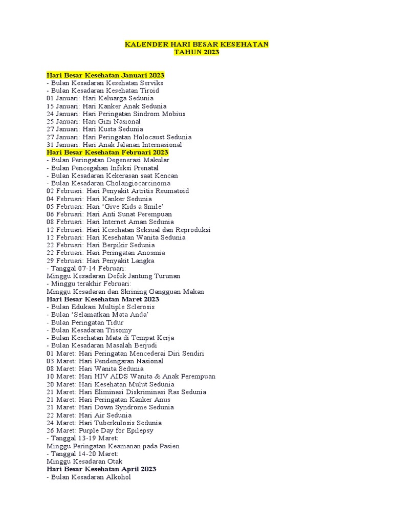 Kalender Hari Besar Kesehatan | PDF