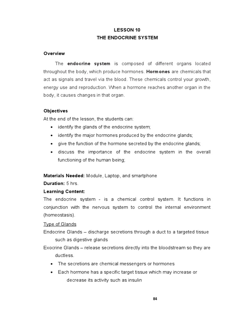 Lesson 10 Endocrine System | PDF | Endocrine System | Hormone