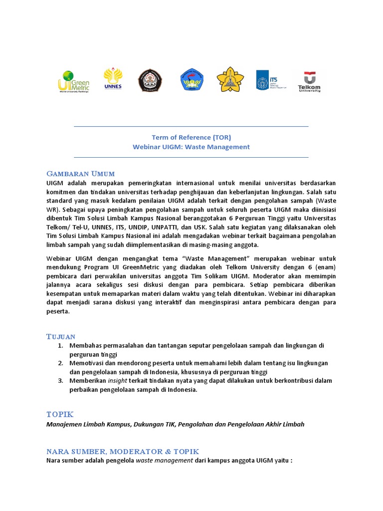 TOR Webinar UIGM Waste Management 020421 | PDF