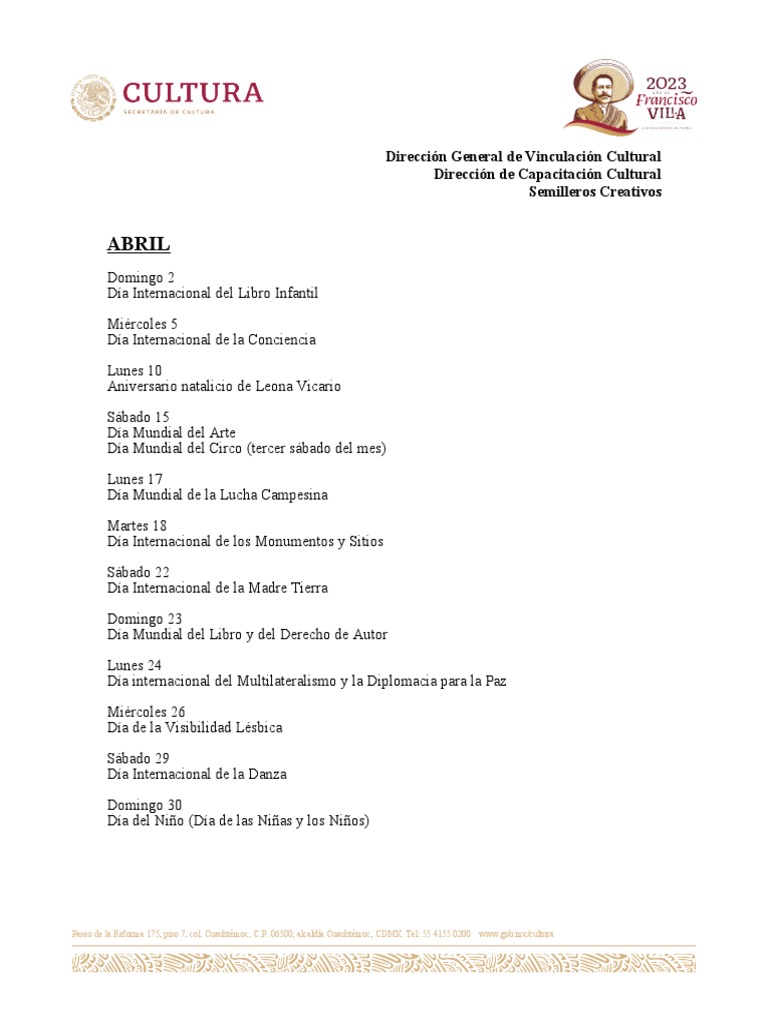 Celebraciones Culturales de Abril | PDF | Ciencias sociales