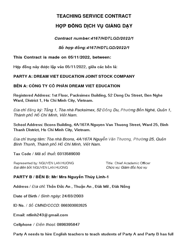 4167 - Nguyễn Thùy Linh-1 - The 12-Month Contract - 2022 | PDF