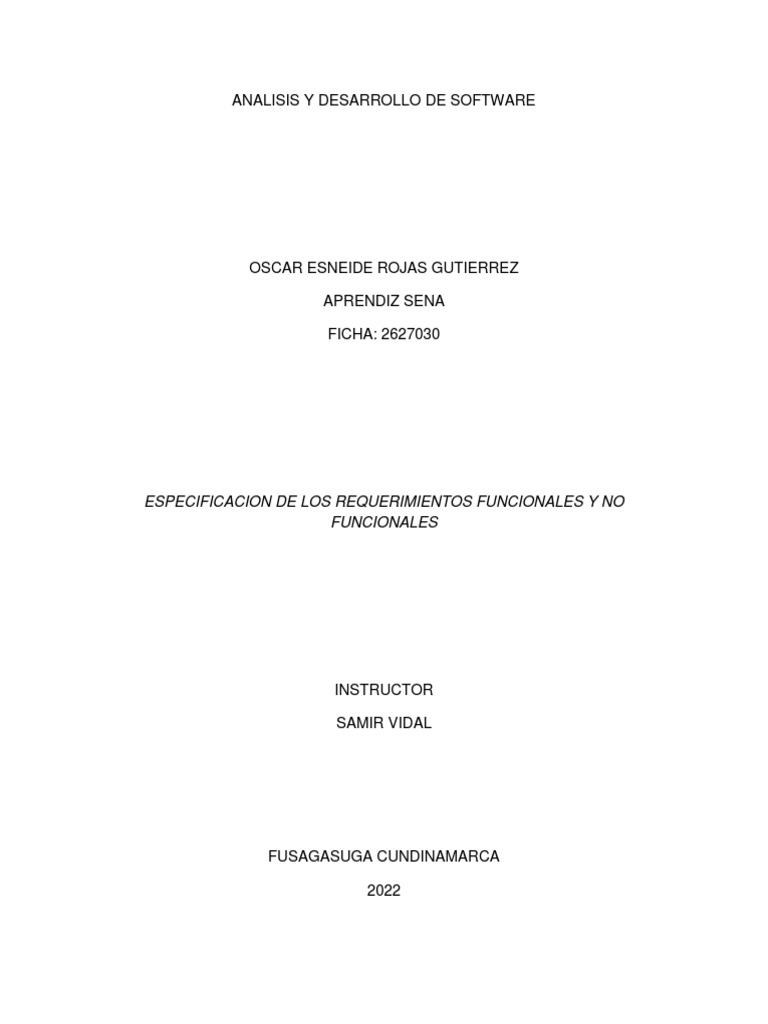 Requerimientos Funcionales Y No Funcionales Pdf Software Usuario 0883