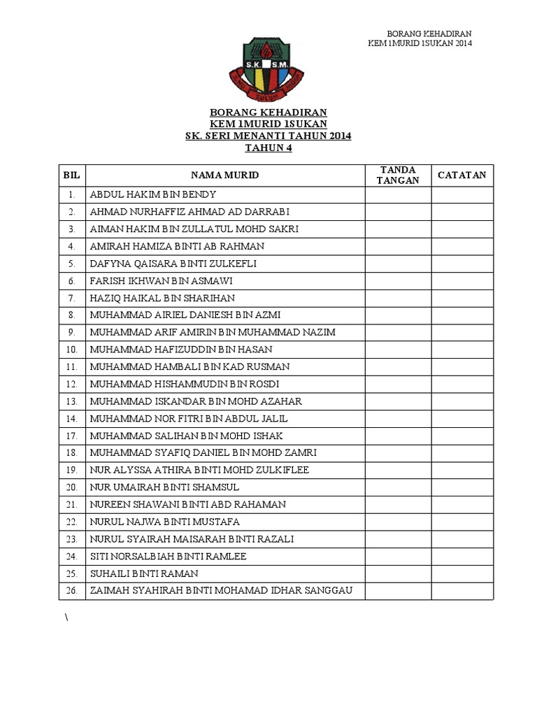 Borang Kehadiran | PDF
