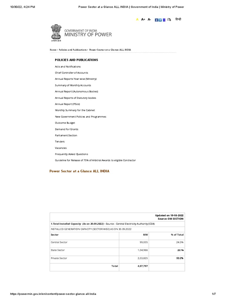 Power Sector at A Glance ALL INDIA - Government of India - Ministry of ...