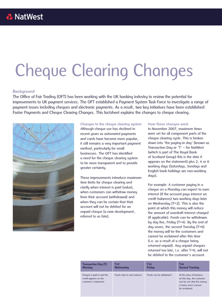 NatWest Cheque Clearing Times Explained | PDF | Clearing (Finance) | Cheque