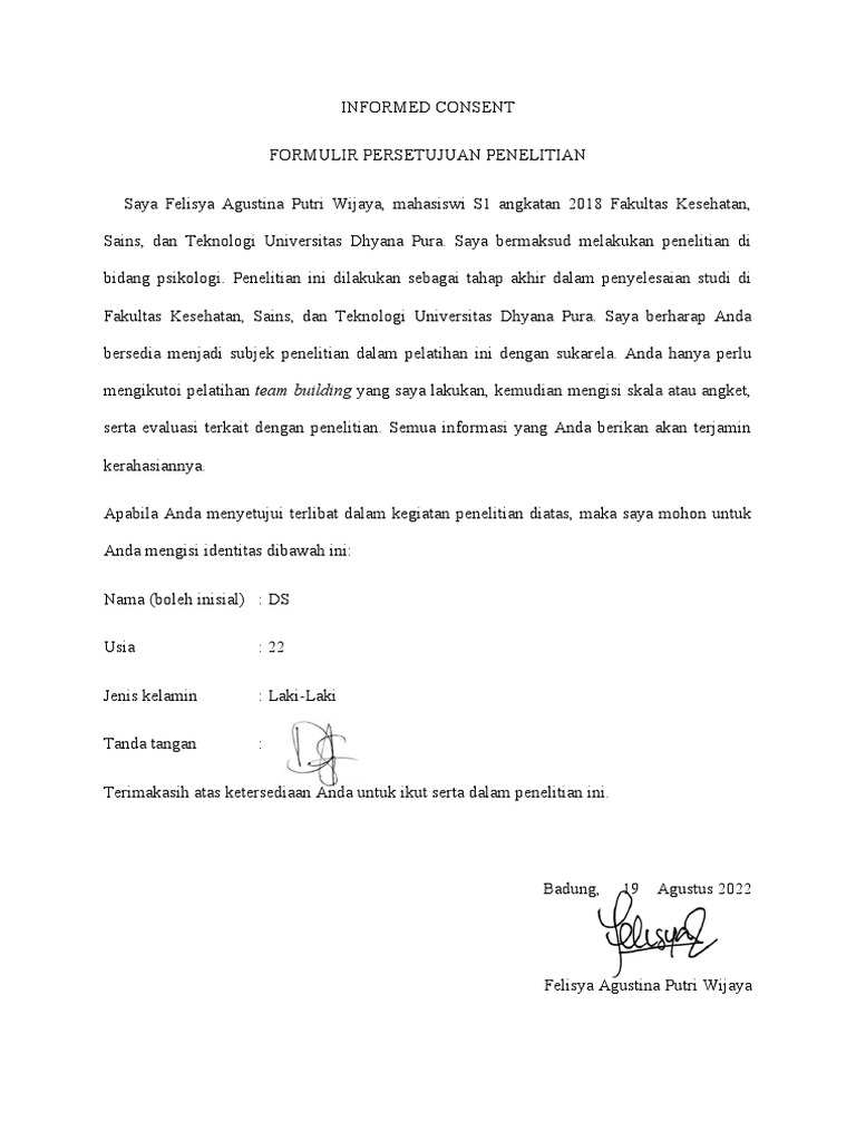 Inform Consent Skripsi | PDF