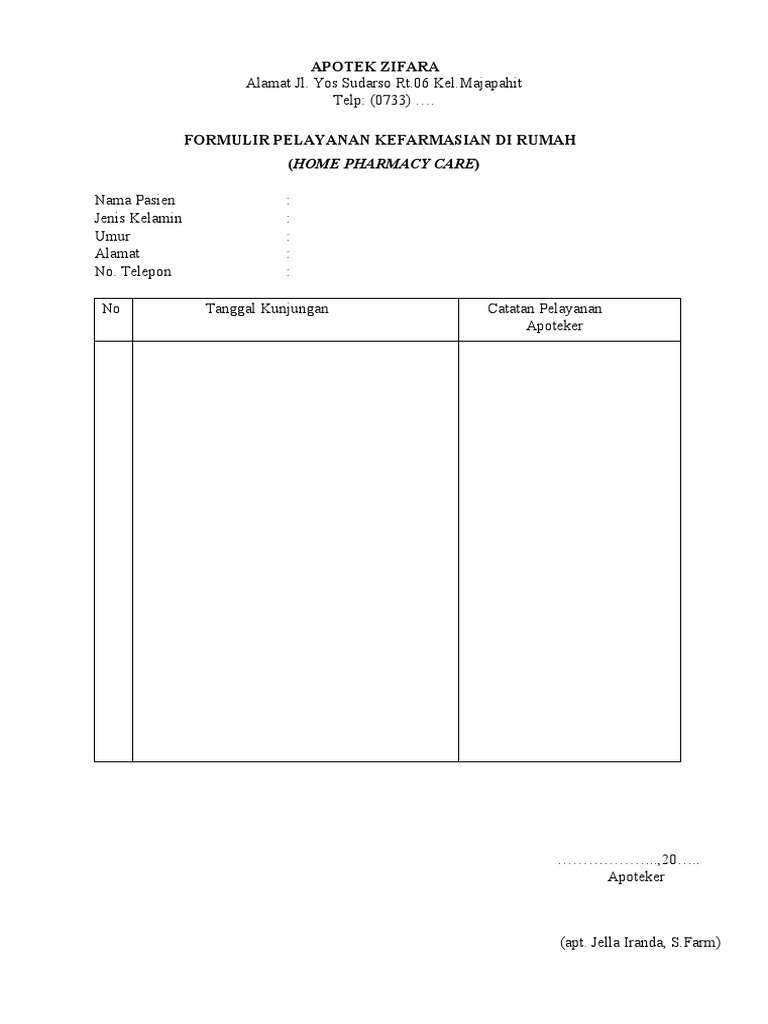 Formulir Home Pharmacy Care | PDF