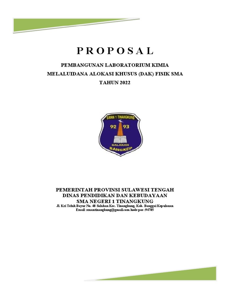 Proposal Lab Kimia SMA Tinangkung | PDF