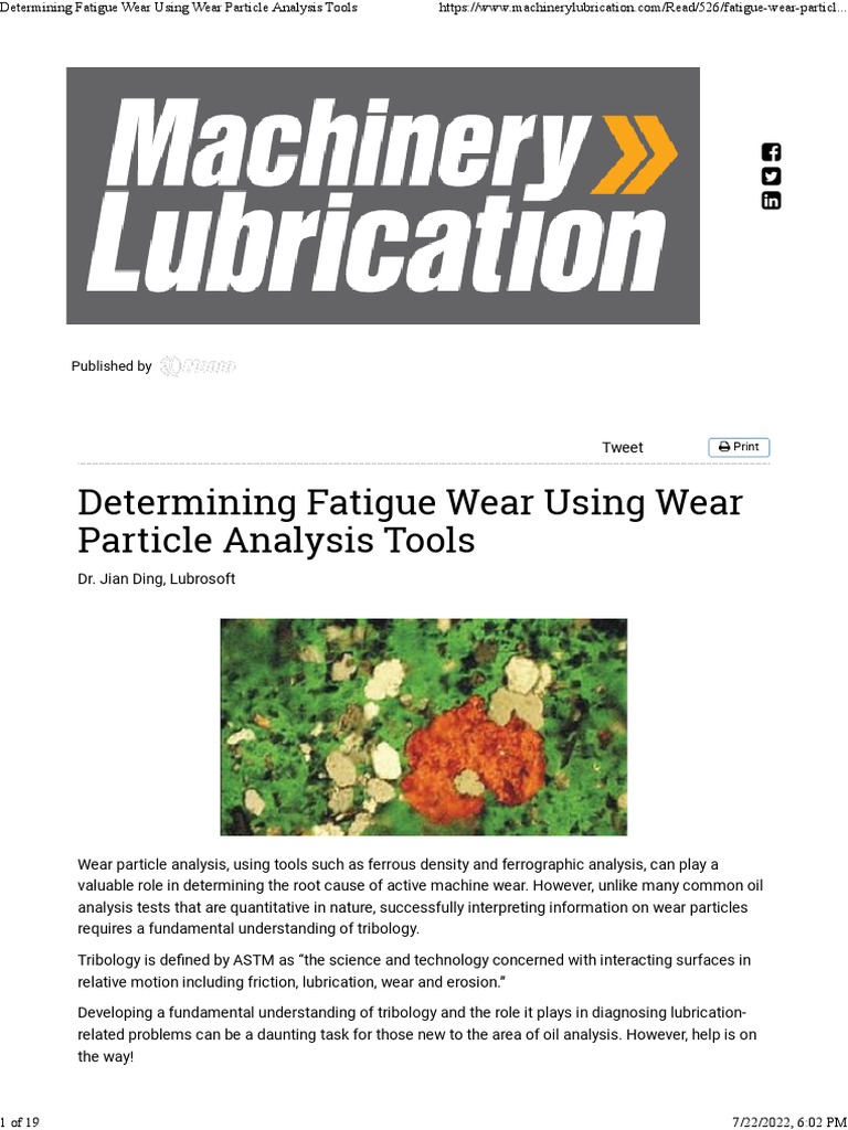 Determining Fatigue Wear Using Wear Particle Analysis Tools | PDF ...