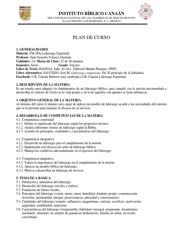 Plan de Curso Liderazgo 2021 | PDF | Biblia