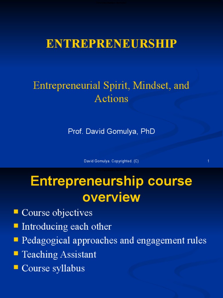 Entrepreneurship: Entrepreneurial Spirit, Mindset, and Actions ...