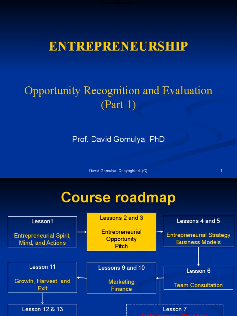 Entrepreneurship: Opportunity Recognition and Evaluation (Part 1) | PDF | Entrepreneurship ...
