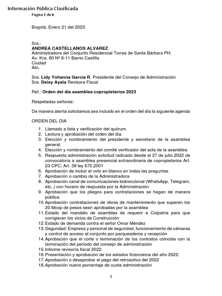 Orden Del Dia Asamblea 2023 V6 | PDF