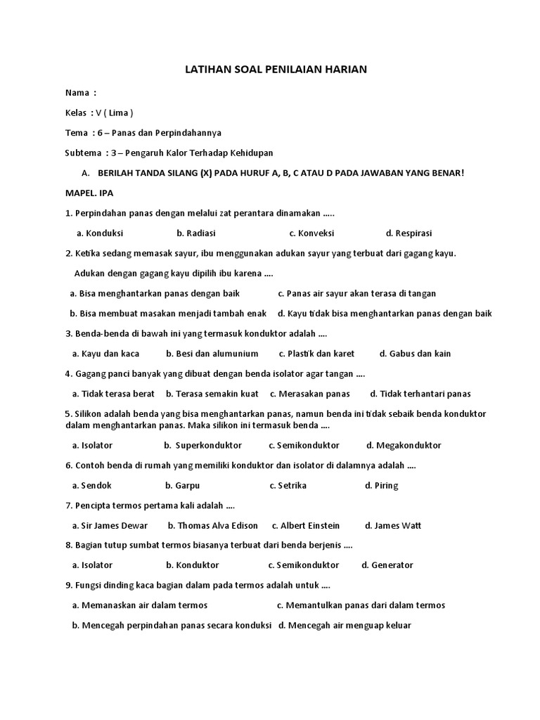 Latihan Soal Penilaian Harian | PDF | Kajian Bahasa Asing | Sains & Matematika