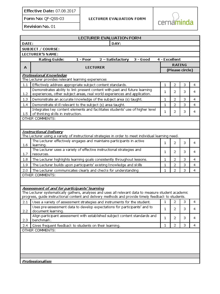 Lecturer Evaluation Form | Download Free PDF | Educational Assessment ...