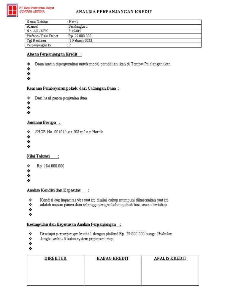 Form Analisa PPJ Kredit | PDF | Pengelolaan Keuangan & Uang | Sains & Matematika