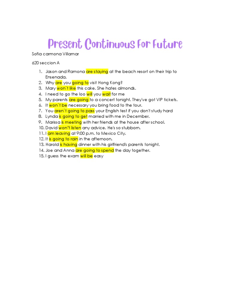 Present Continuous For Future | PDF