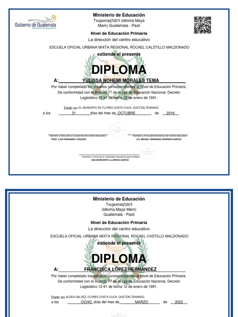 Diploma: Ministerio de Educación | PDF | Guatemala