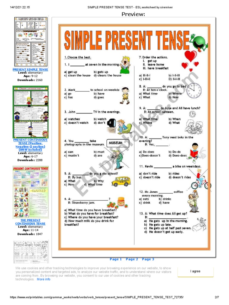 Simple Present Tense ESL Worksheet | PDF