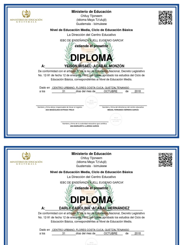 Diploma: Ministerio de Educación | PDF | Guatemala | Educación primaria