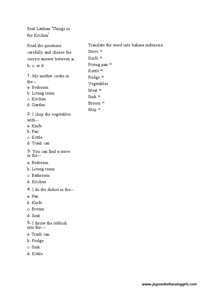 Soal Latihan Things in The Kitchen | PDF