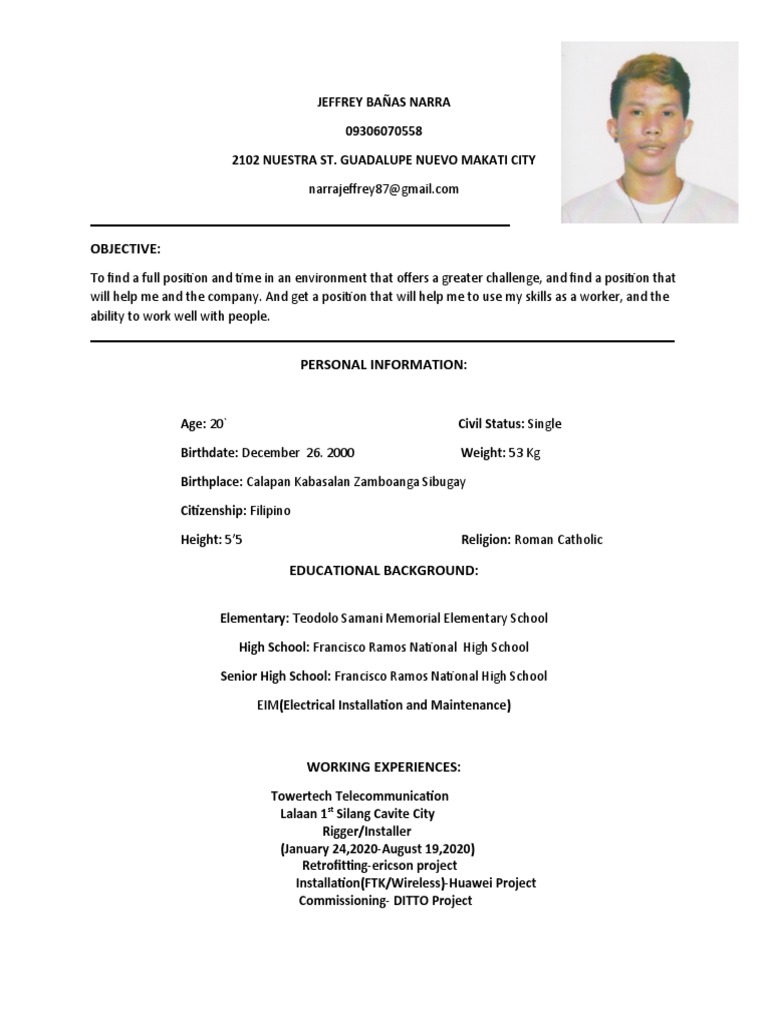 Jeffrey Narra CV | PDF | Electricity | Wireless