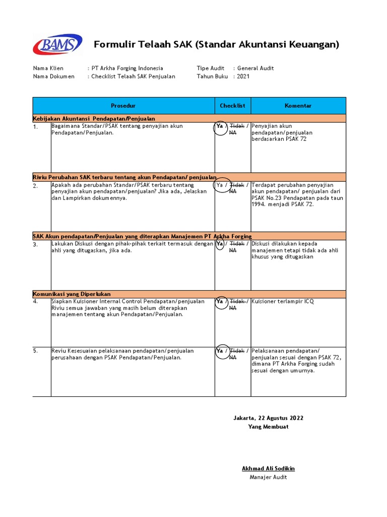 Telaah Sak Dan Sop Arfi 2021 | PDF