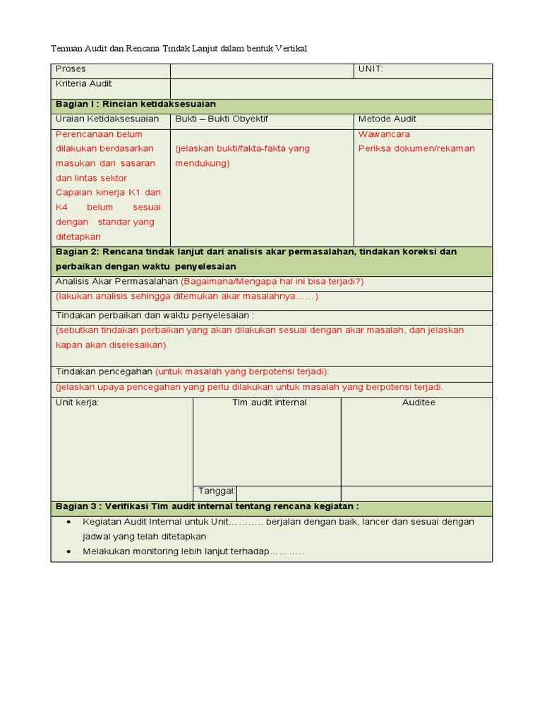 Temuan Audit Dan Rencana Tindak Lanjut Dalam Bentuk Vertikal | PDF