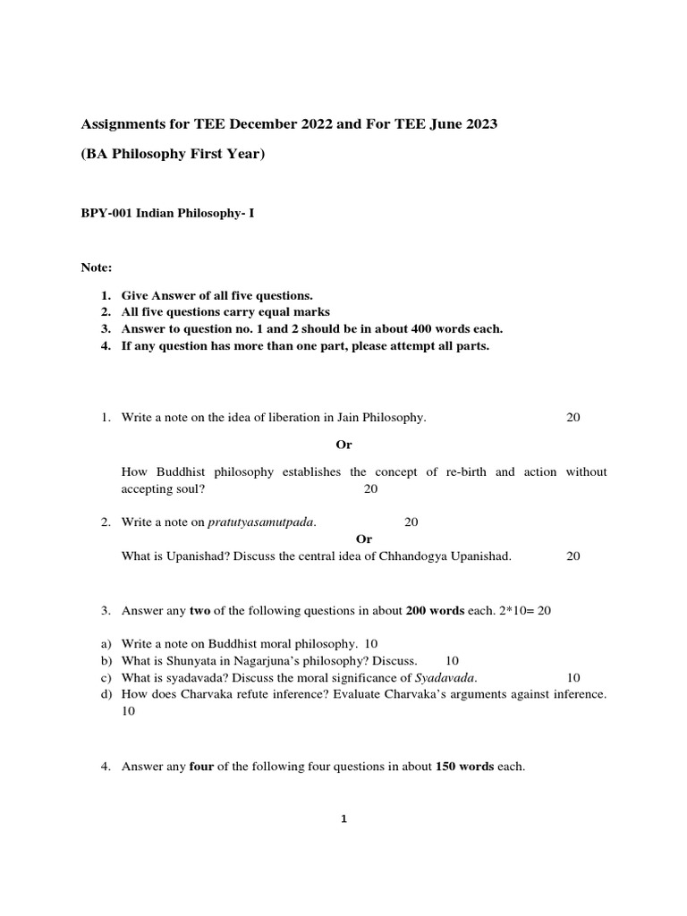 BA Philosophy Assignments First Year 2022-23 English - BPY | PDF ...
