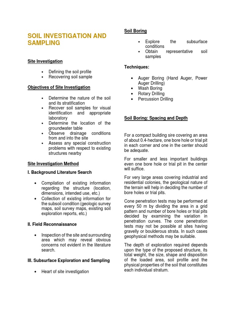 Soil Investigation Techniques and Methods | PDF | Sampling (Statistics ...