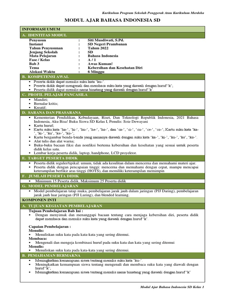 RPP Kelas 1 | PDF | Karier & Perkembangan