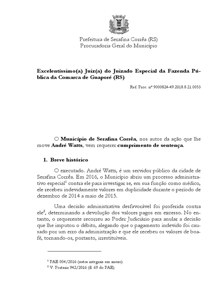 Inicial de Cumprimento de Sentença | PDF | Sentença (jurídico ...