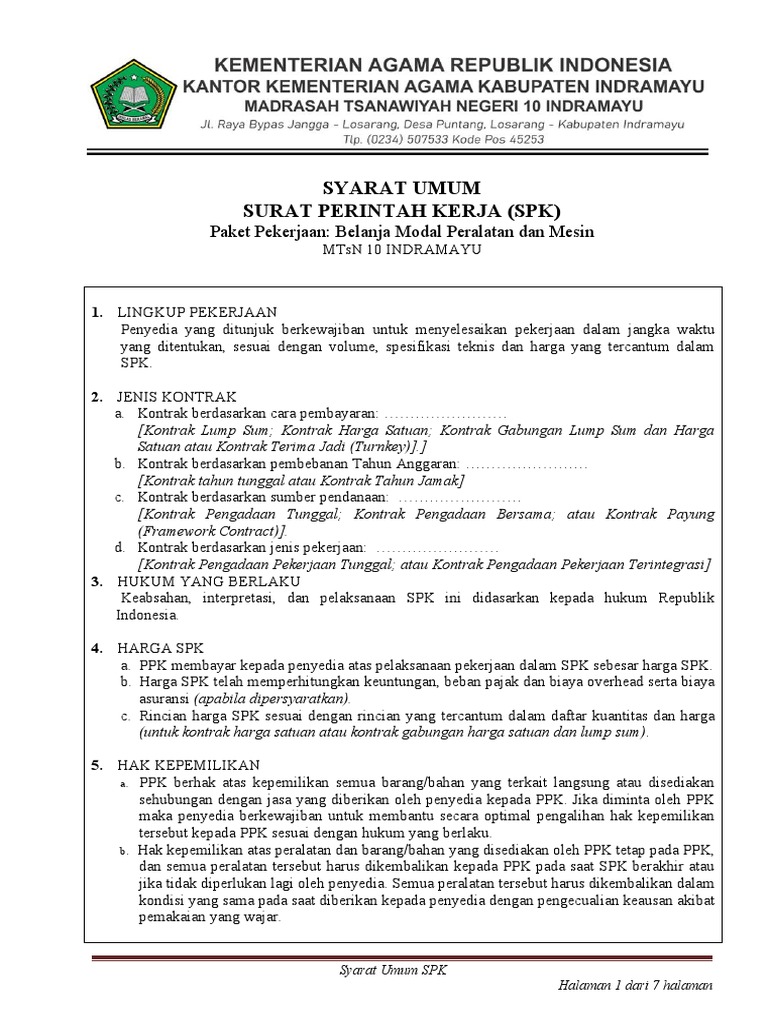 Syarat Umum SPK - Barang | PDF