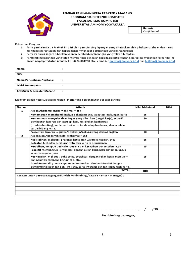 Form Penilaian Magang | PDF