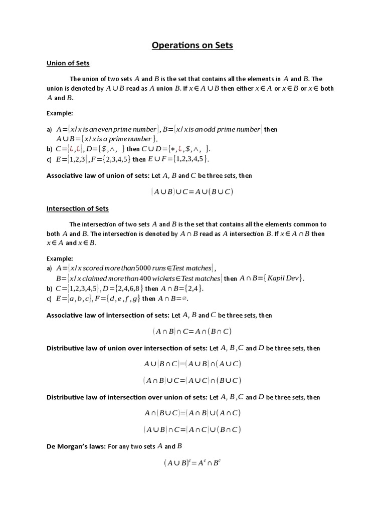 Operations On Sets | PDF | Intersection (Set Theory) | Mathematics