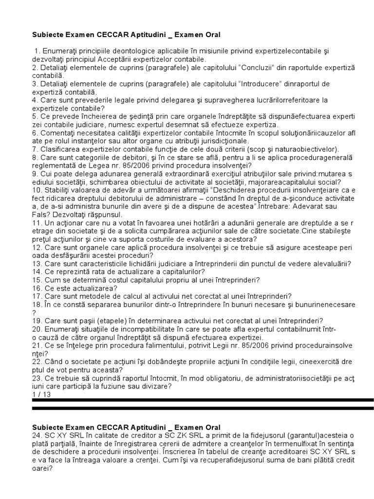 Subiecte Examen Aptitudini CECCAR | PDF