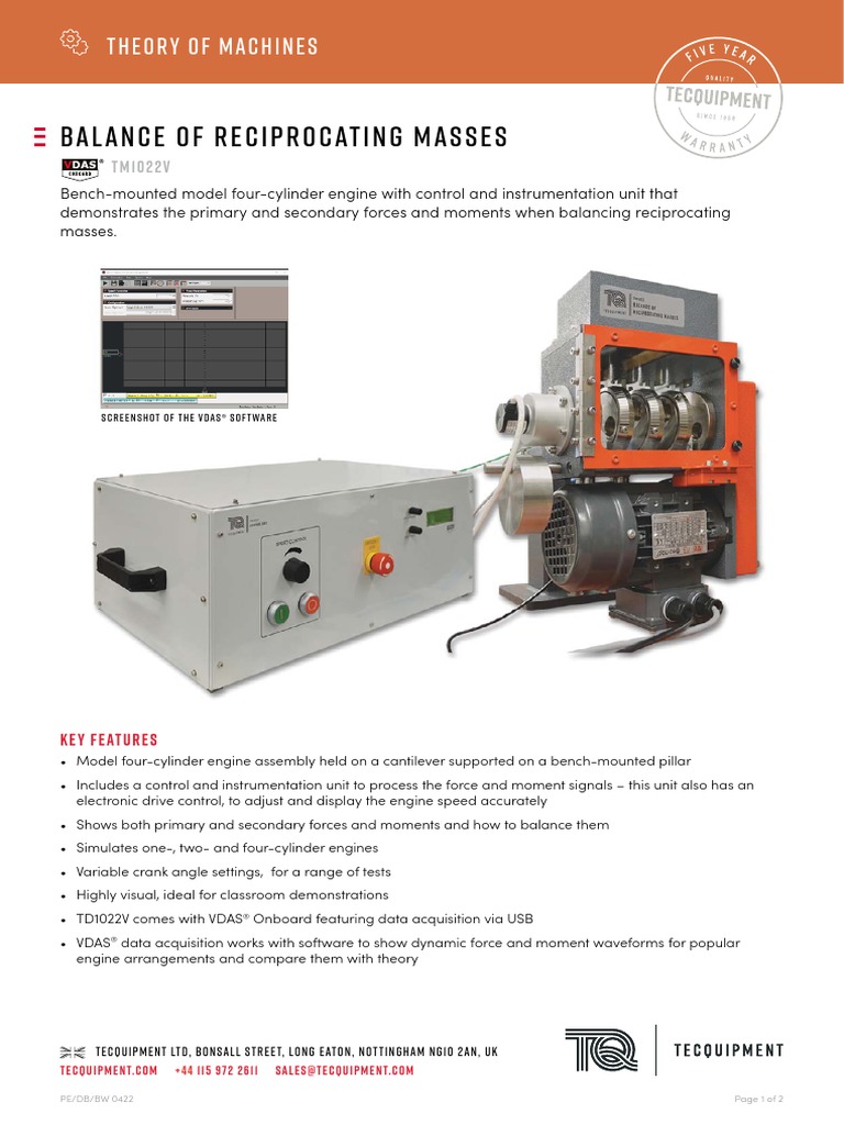 TM1022V Balance of Masses Datasheet | PDF | Engines | Systems Engineering