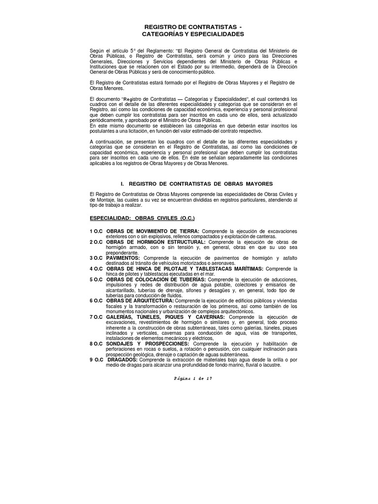 Contratistas Categorias y Especialidades | PDF | Hormigón | Ingeniería
