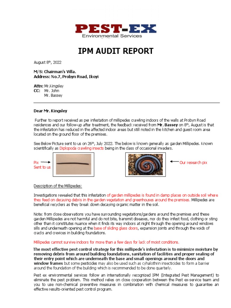 IPM Audit Report on Millipede Infestation | PDF | Pest Control