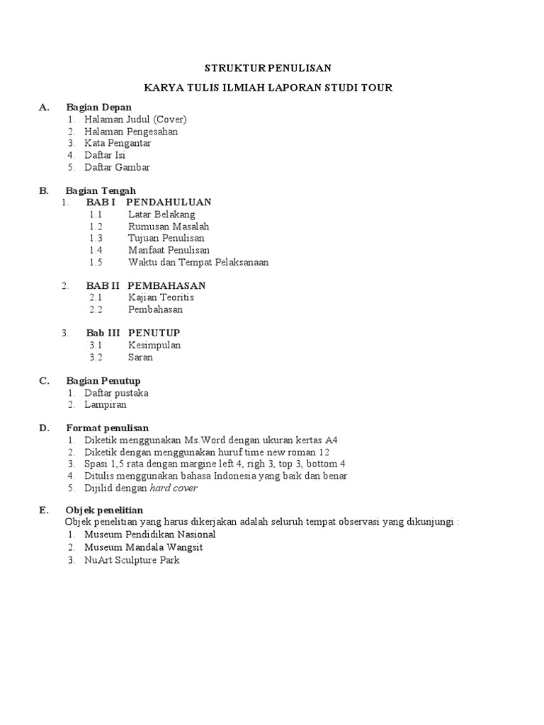 Format Penulisan Laporan Studi Tour | PDF
