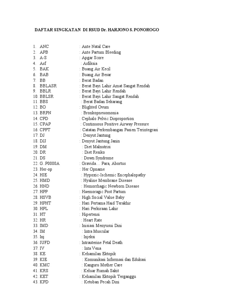 Daftar Singkatan Di Rumah Sakit | PDF