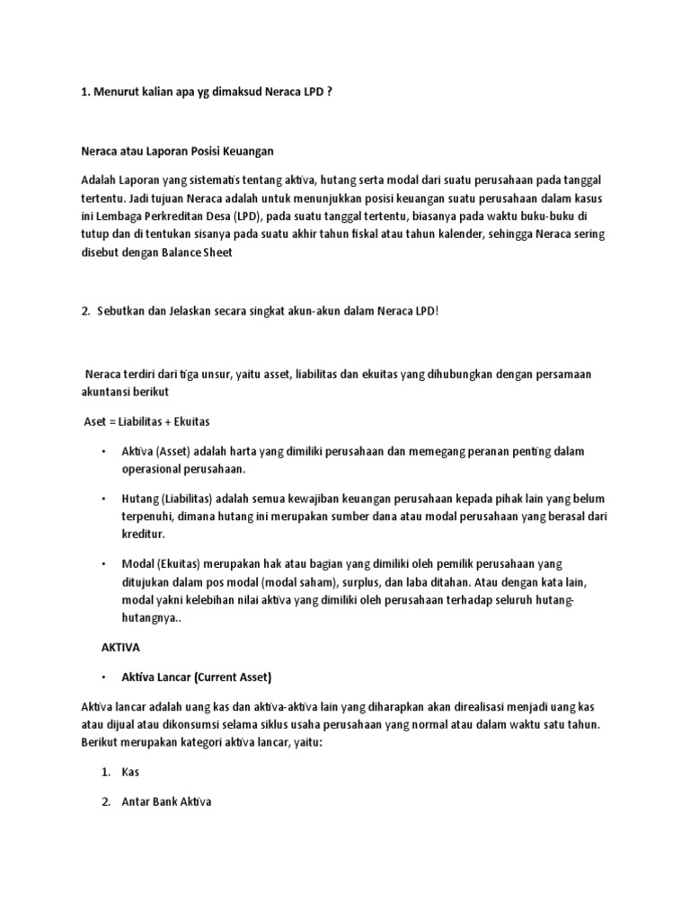 Neraca LPD: Struktur dan Komponen | PDF