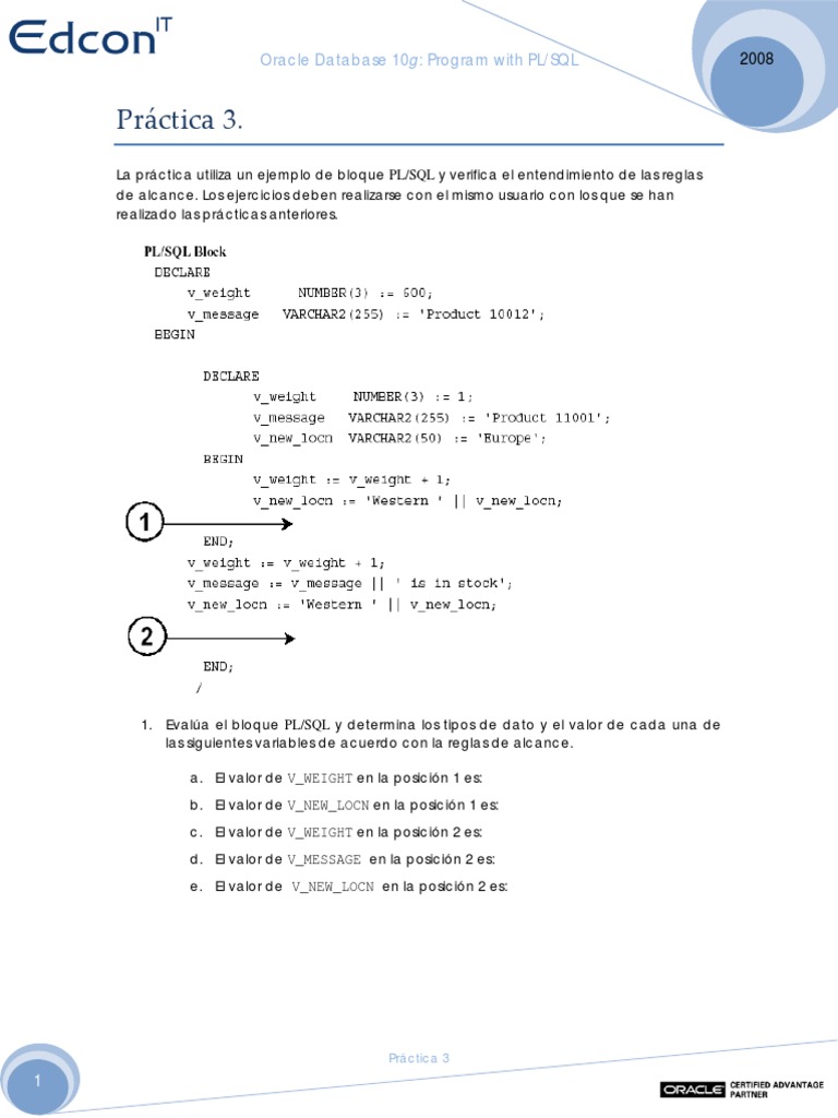 Practica Leccion 3 Pdf Sql Pl Sql
