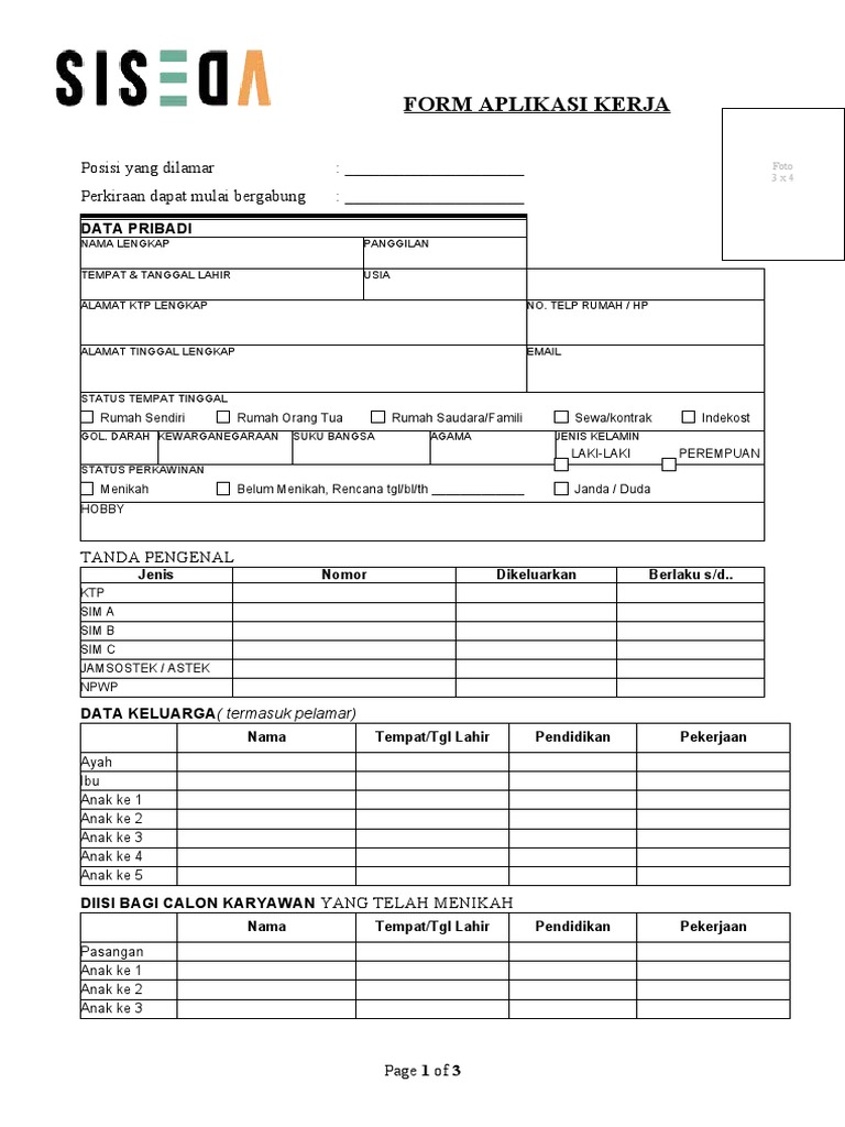 FORM Aplikasi Pelamar | PDF