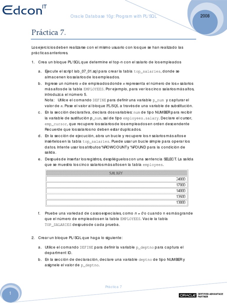 Practica Leccion 7 | PDF | Pl / Sql | SQL