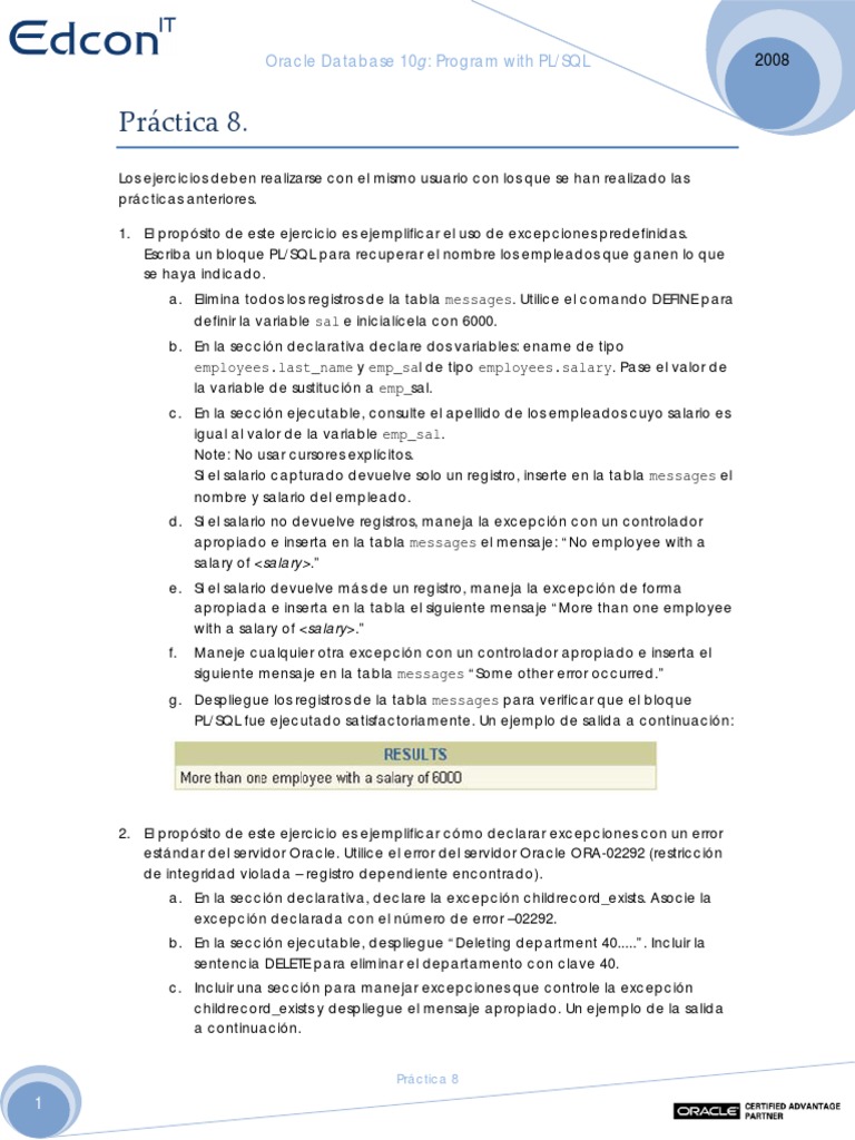 Practica Leccion 8 | PDF | SQL | Pl / Sql