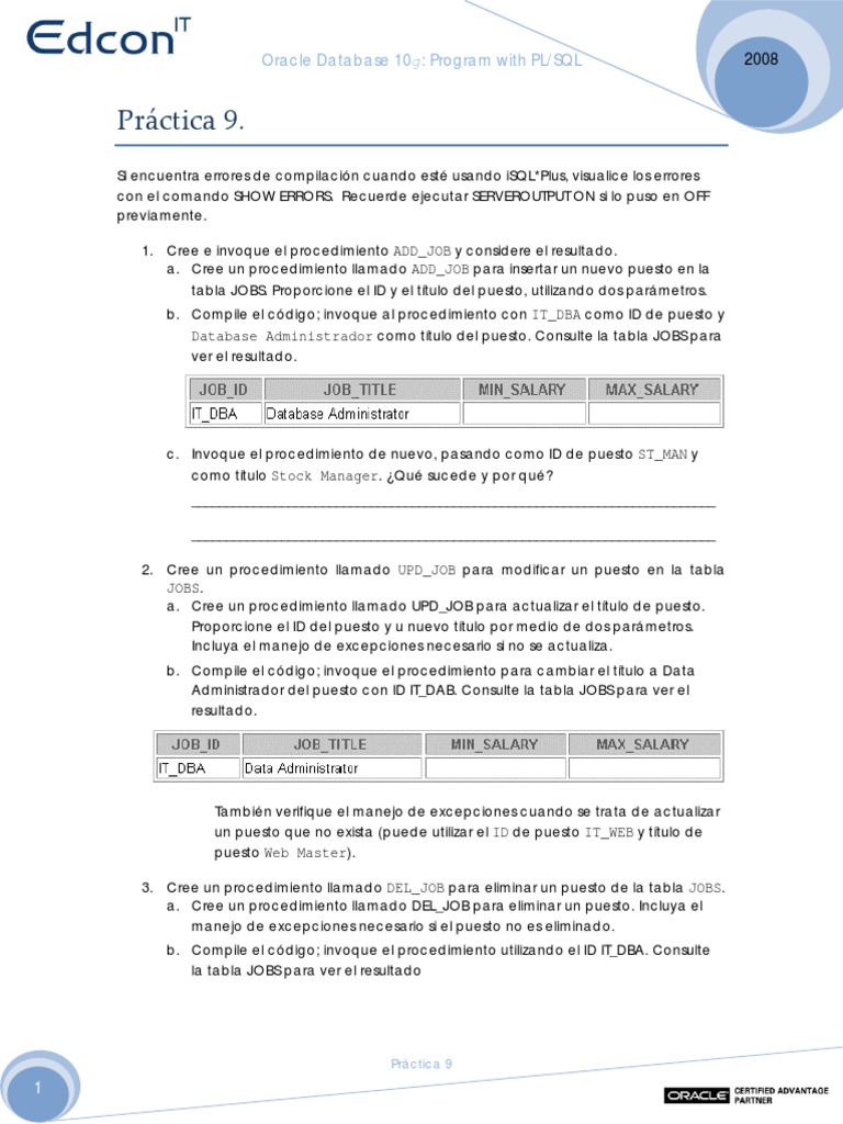 Practica Leccion 9 | PDF | SQL | Pl / Sql
