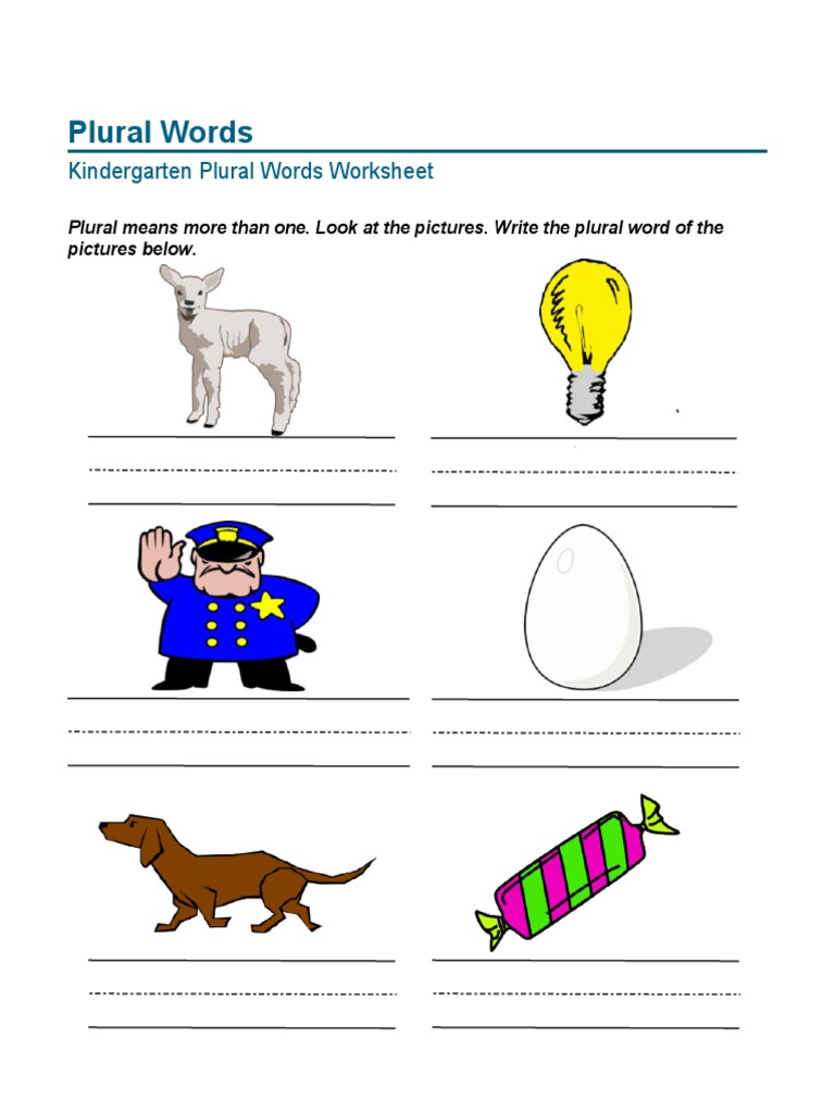 Kindergarten Plural Words Worksheet | PDF